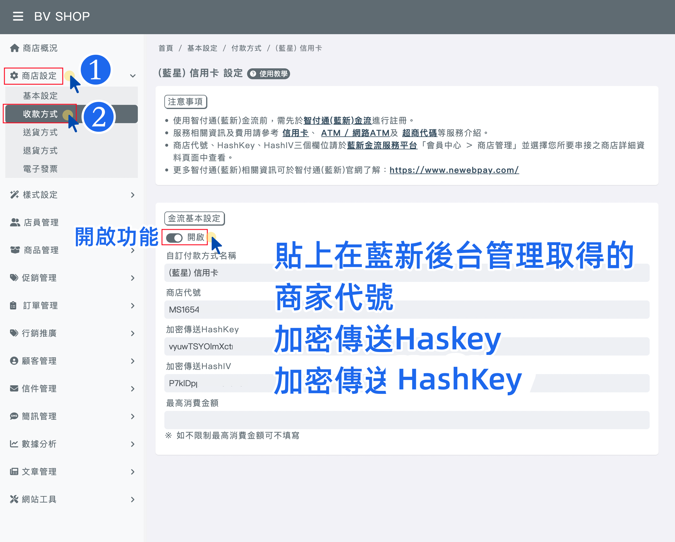 開店教學｜如何設定NewebPay藍新－金流篇 ｜ BV SHOP電商開店-教學文章